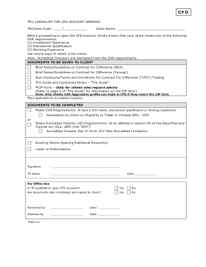 Fillable Online Checklist for CFD Account Opening Forms / Procedures ...