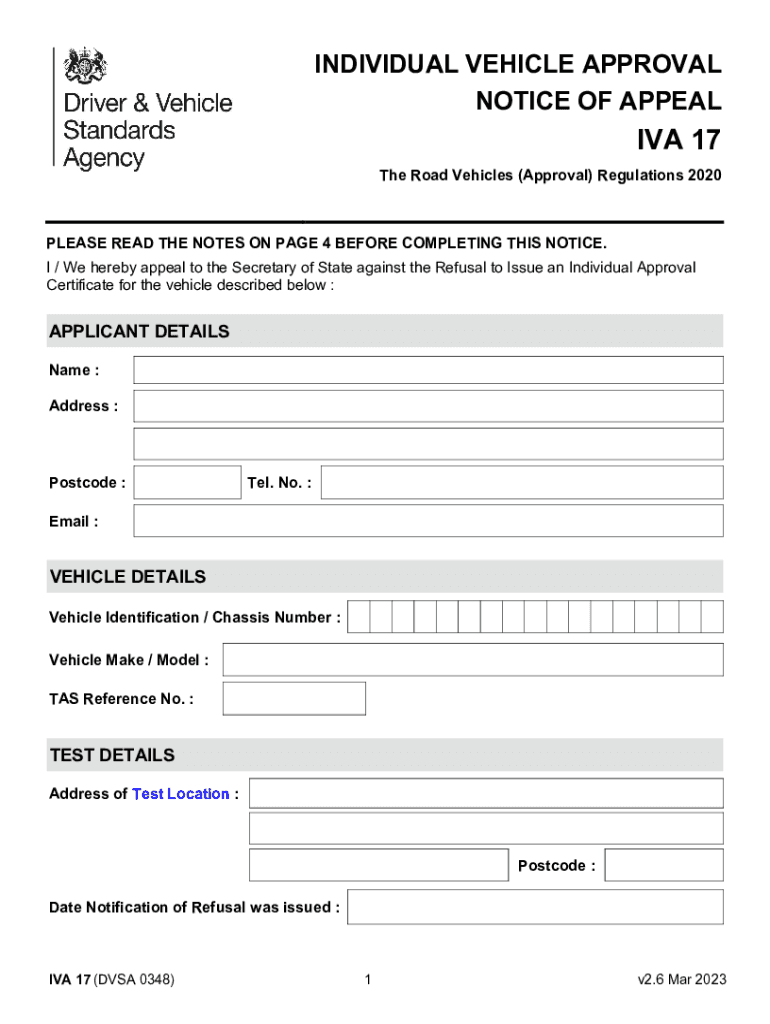Fillable Online Appeal an Individual Vehicle Approval (IVA) decision ...