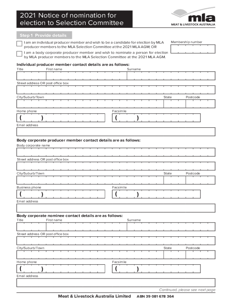 Fillable Online 2021 Notice of nomination for election to Selection ...