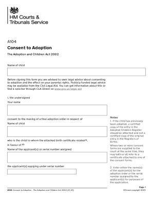 Fillable Online A104 Consent to Adoption Fax Email Print - pdfFiller