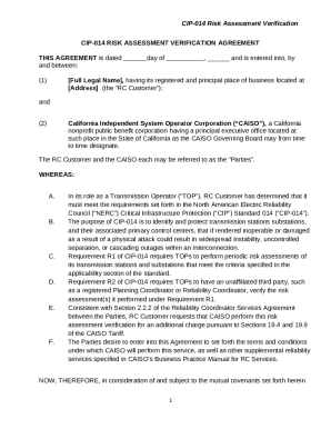 CIP-014 NERC Reliability Standard Risk Assessment Agreement Doc Template | pdfFiller