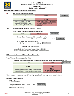 Fillable Online orsp umich NIH FORMS-H Human Subject and Clinical ...