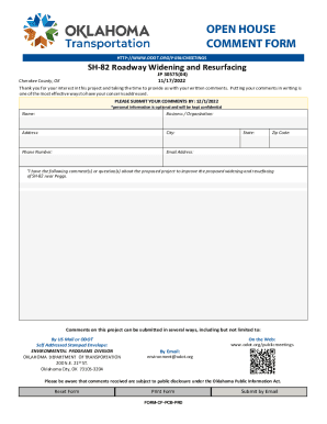 Fillable Online OPEN HOUSE COMMENT FORM Fax Email Print - pdfFiller
