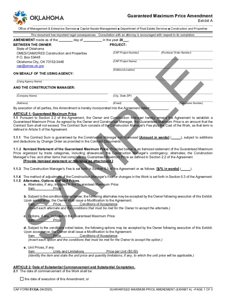 Fillable Online CAP Form E133A GMP Amendment Exhibit Fax Email Print - pdfFiller