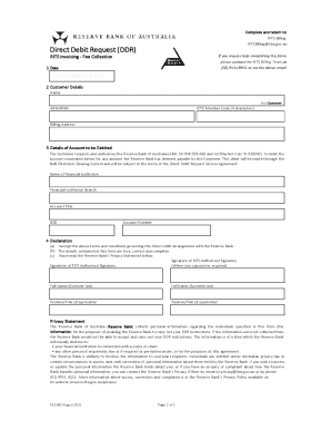 Fillable Online RITS Billing Direct Debit Agreement and Request Form ...