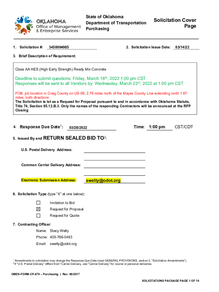 Fillable Online Solicitation 3450004985 Class AA HES Ready Mix Concrete ...