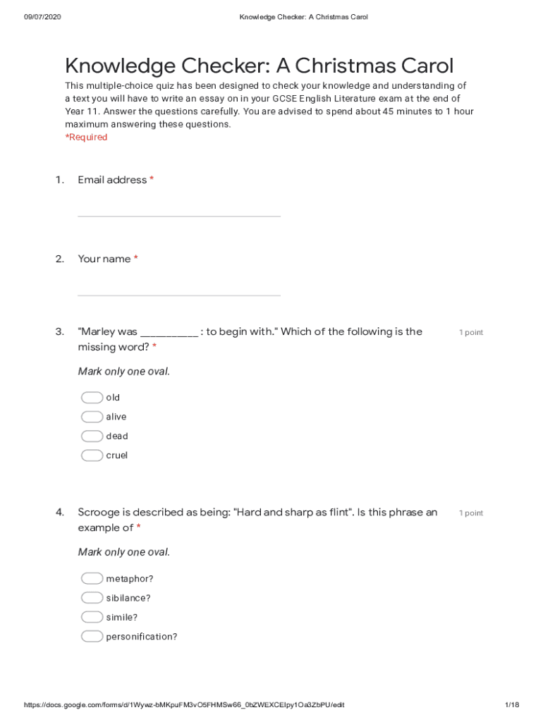 Fillable Online Full Book Quiz Quiz: Quick Quiz - A Christmas Carol Fax ...