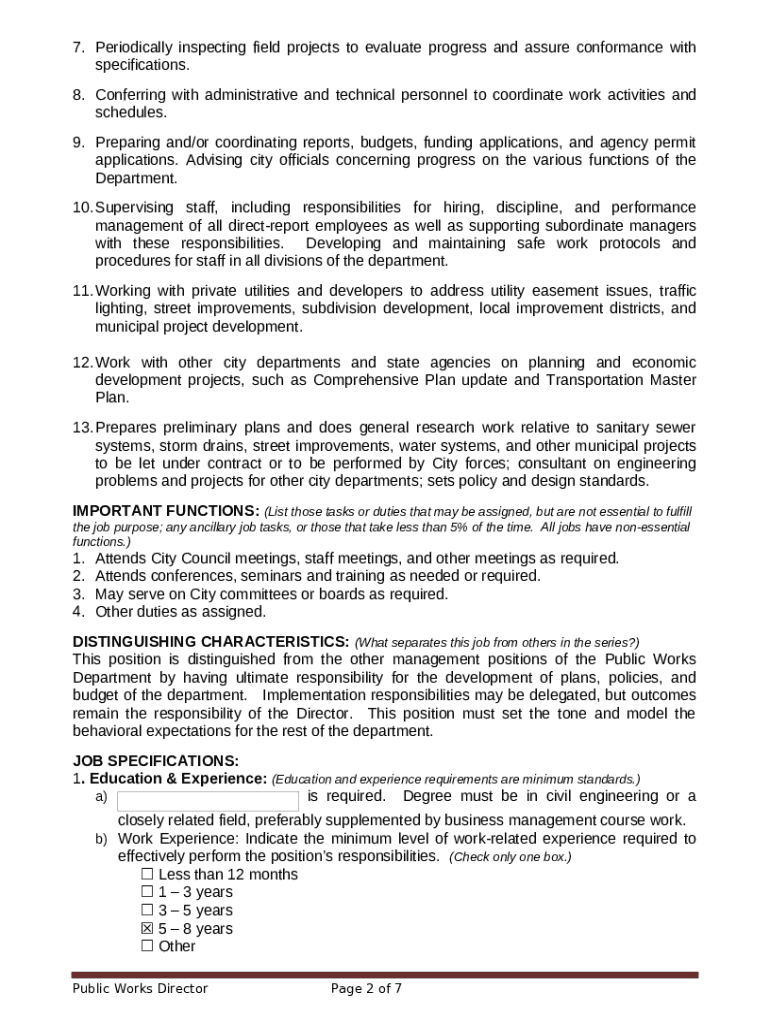 Public Works FLSA: Exempt Pay Grade: 52 Salary Ran Doc Template | pdfFiller