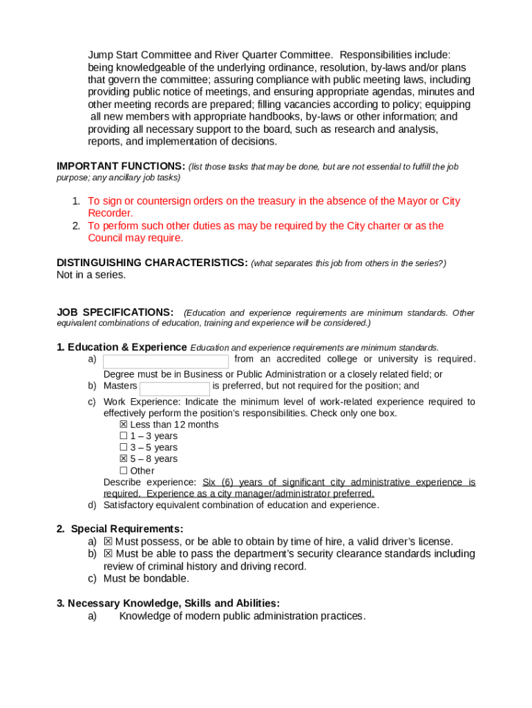 Job class specificationsOffice of Human Resources Doc Template | pdfFiller