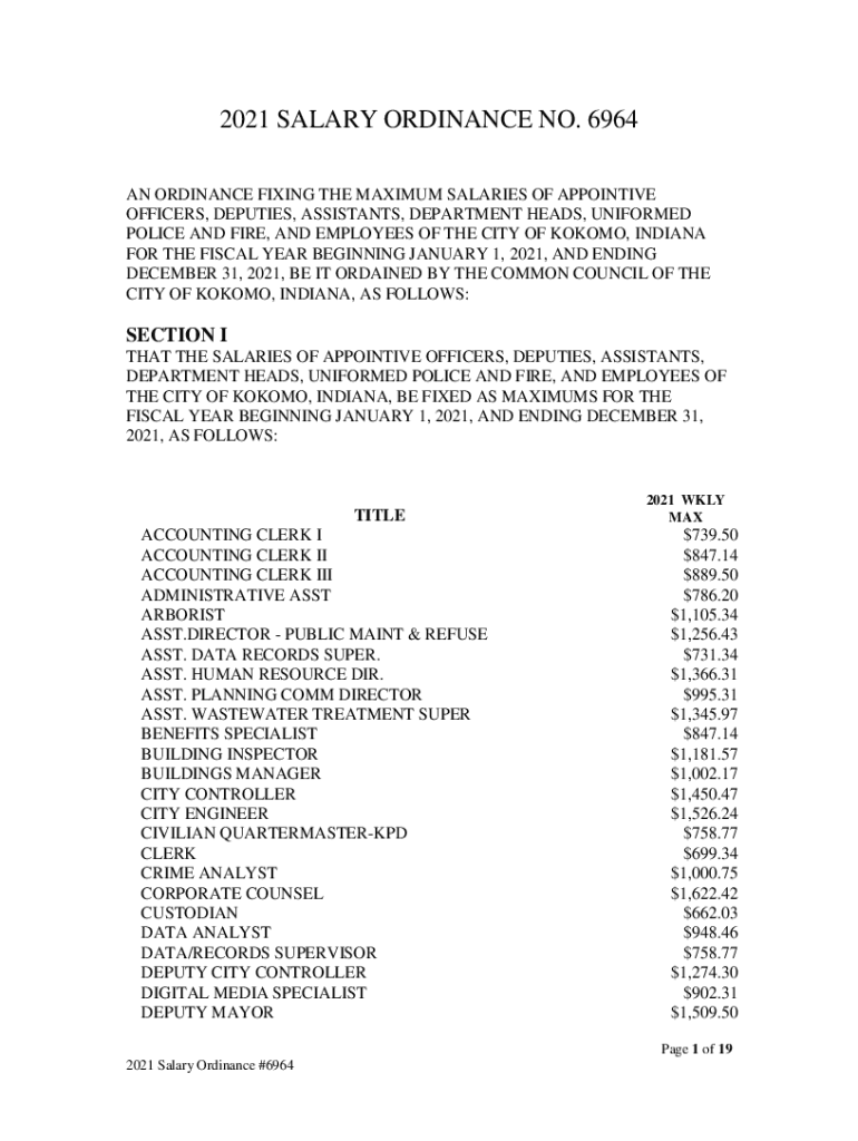 Fillable Online An Ordinance fixing the salaries and compensation for ...