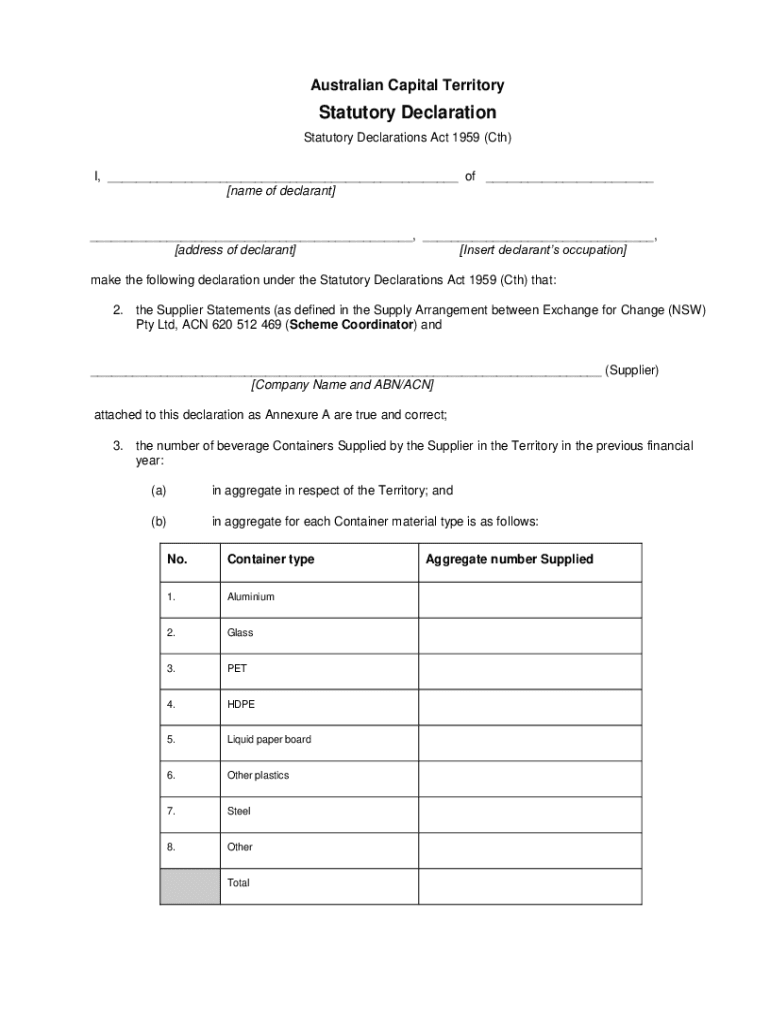 Fillable Online Statutory declaration (Cth and ACT)Practical Law Fax ...