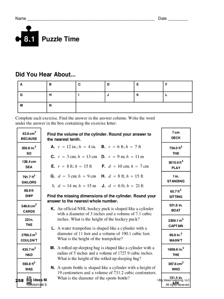 Fillable Online + 90% Name Date 8.1 Puzzle Time Did You Hear - Chegg ...