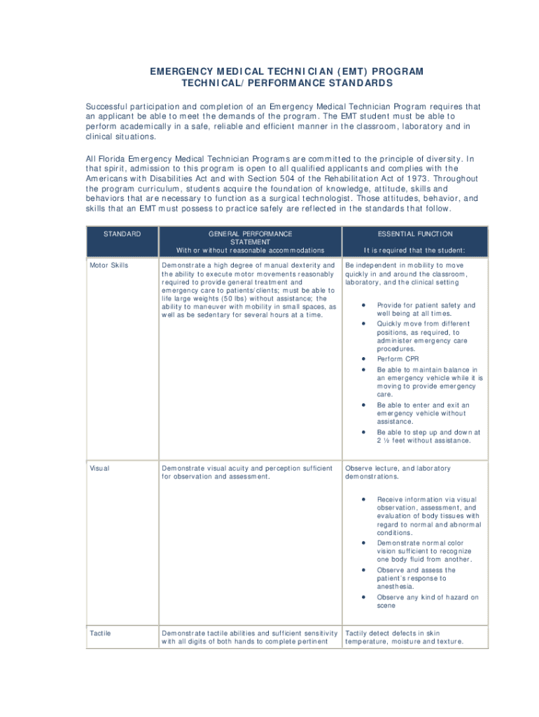 Fillable Online EMERGENCY MEDICAL TECHNICIAN (EMT) PROGRAM Fax Email ...