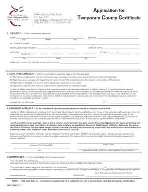 Fillable Online Application for Temporary County Certificate Fax Email ...