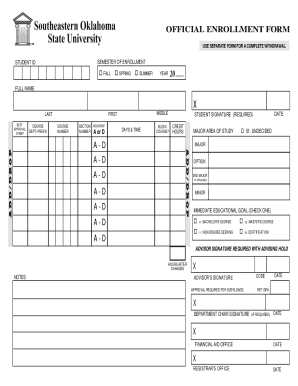 Fillable Online OFFICIAL ENROLLMENT FORM 20 X X A - D A Fax Email Print ...