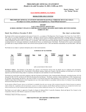 Fillable Online PRELIMINARY OFFICIAL STATEMENT (Bonds to be sold ...