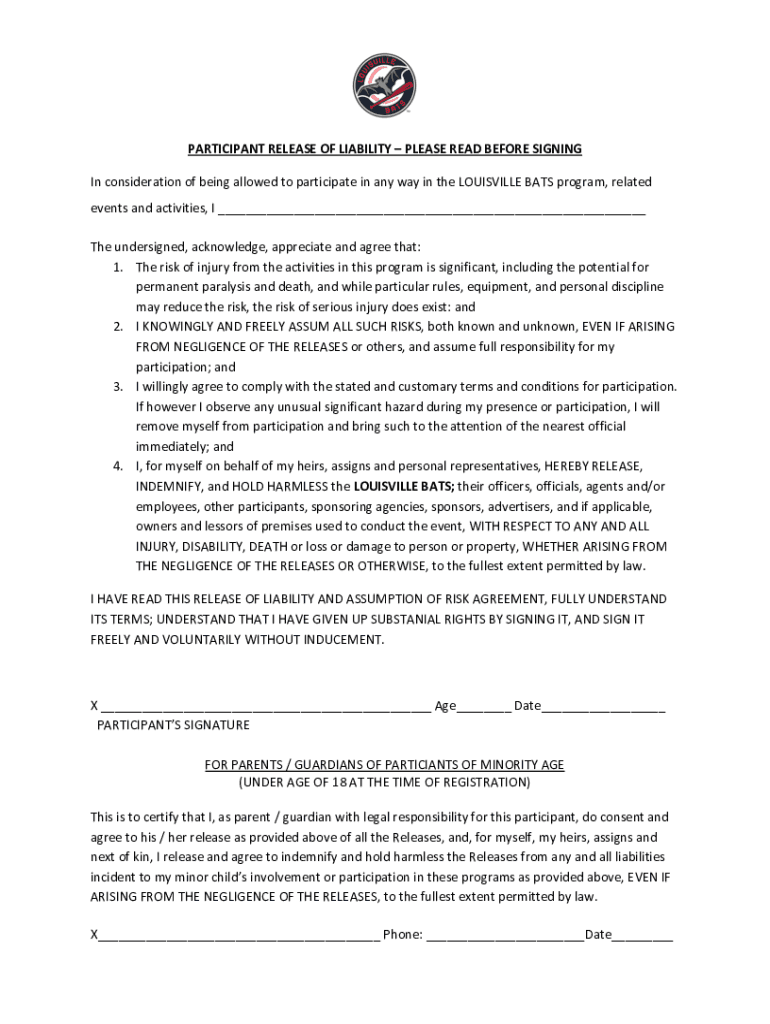 Fillable Online Waiver of Liability and Release for use of Facility Fax ...
