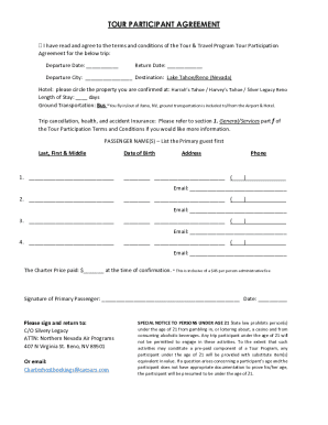 Fillable Online TOUR PARTICIPANT AGREEMENT Fax Email Print - pdfFiller