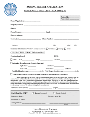 Fillable Online ZONING PERMIT APPLICATION - RESIDENTIAL SHED LESS ...