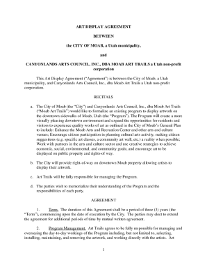 Fillable Online 1 ART DISPLAY AGREEMENT BETWEEN the CITY OF MOAB, a ... Fax Email Print - pdfFiller