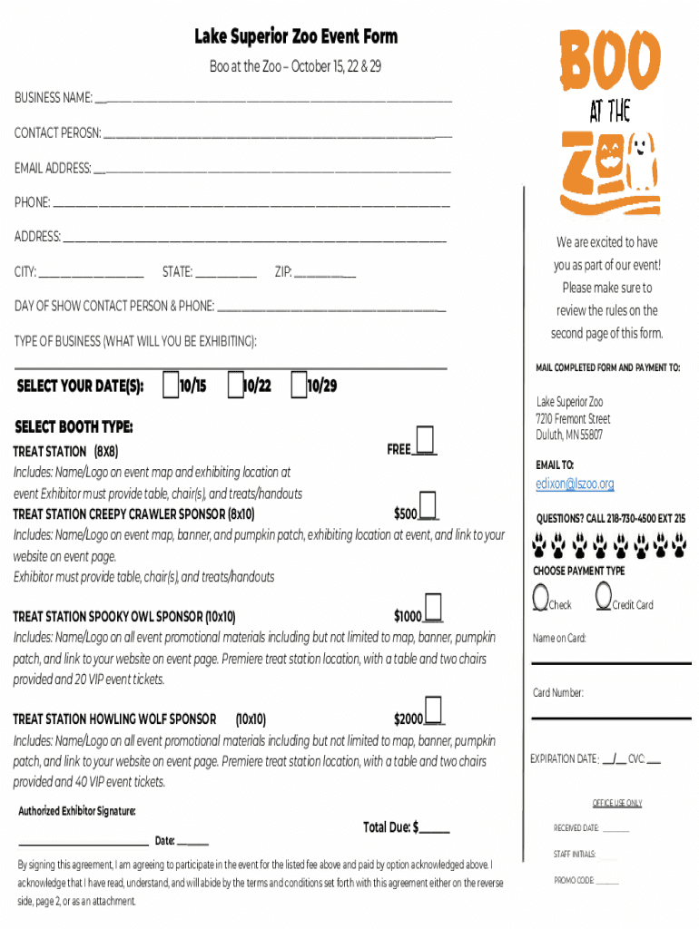 Fillable Online Lake Superior Zoo Event Form Fax Email Print - pdfFiller
