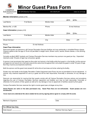 Fillable Online admissions umd Minor Guest Pass Form Fax Email Print ...