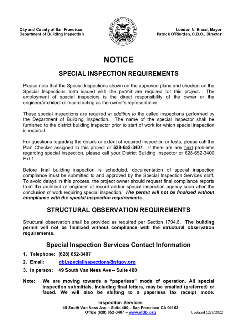 Fillable Online Form - Special Inspection Notice.pdf Fax Email Print ...
