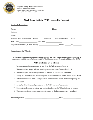 Fillable Online Work Based Activity (WBA) Internship Contract Fax Email ...