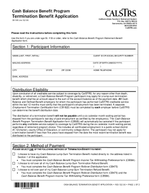 Fillable Online Cash Balance Termination Benefit Application Packet Fax ...
