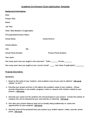 Fillable Online Updated Academic Enrichment Grant Application Template ...