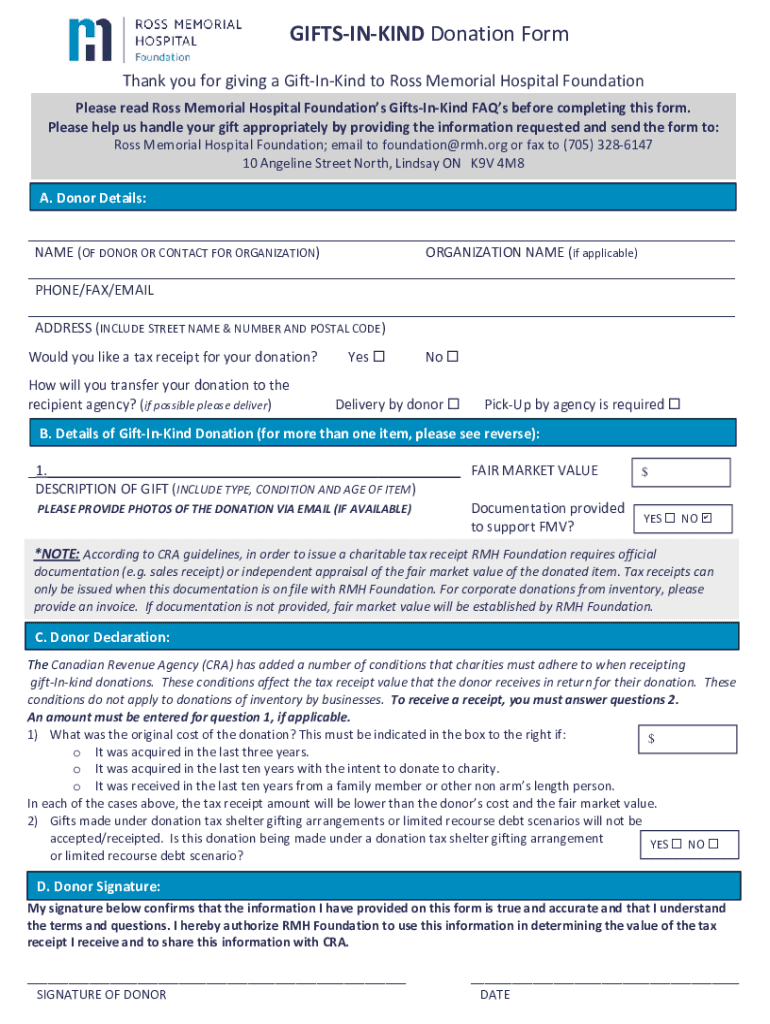 Fillable Online GIFTS-IN-KIND Donation Form Fax Email Print - pdfFiller