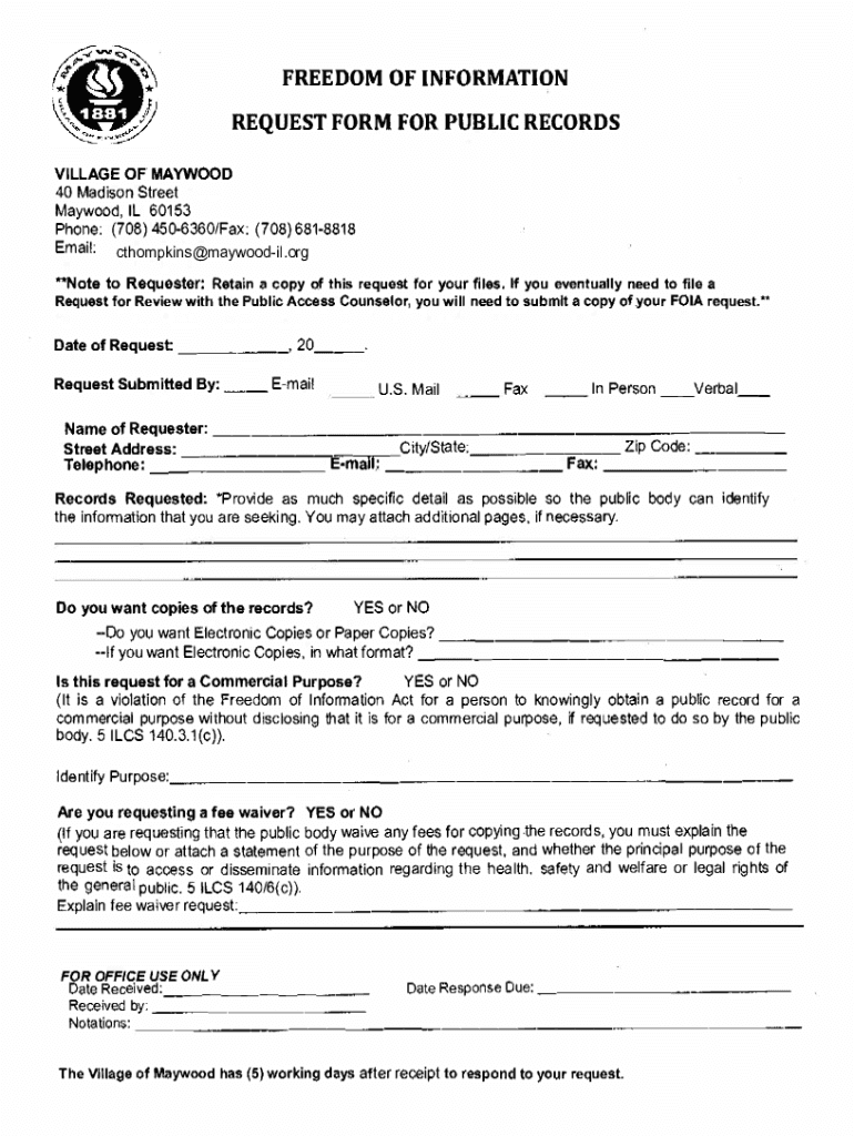 Fillable Online FREEDOM OF INFORMATION REQUEST FORM FOR ... Fax Email Print - pdfFiller