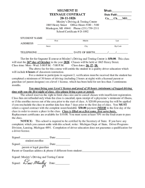 Fillable Online Street Law Driving School Contract of Policies and ...