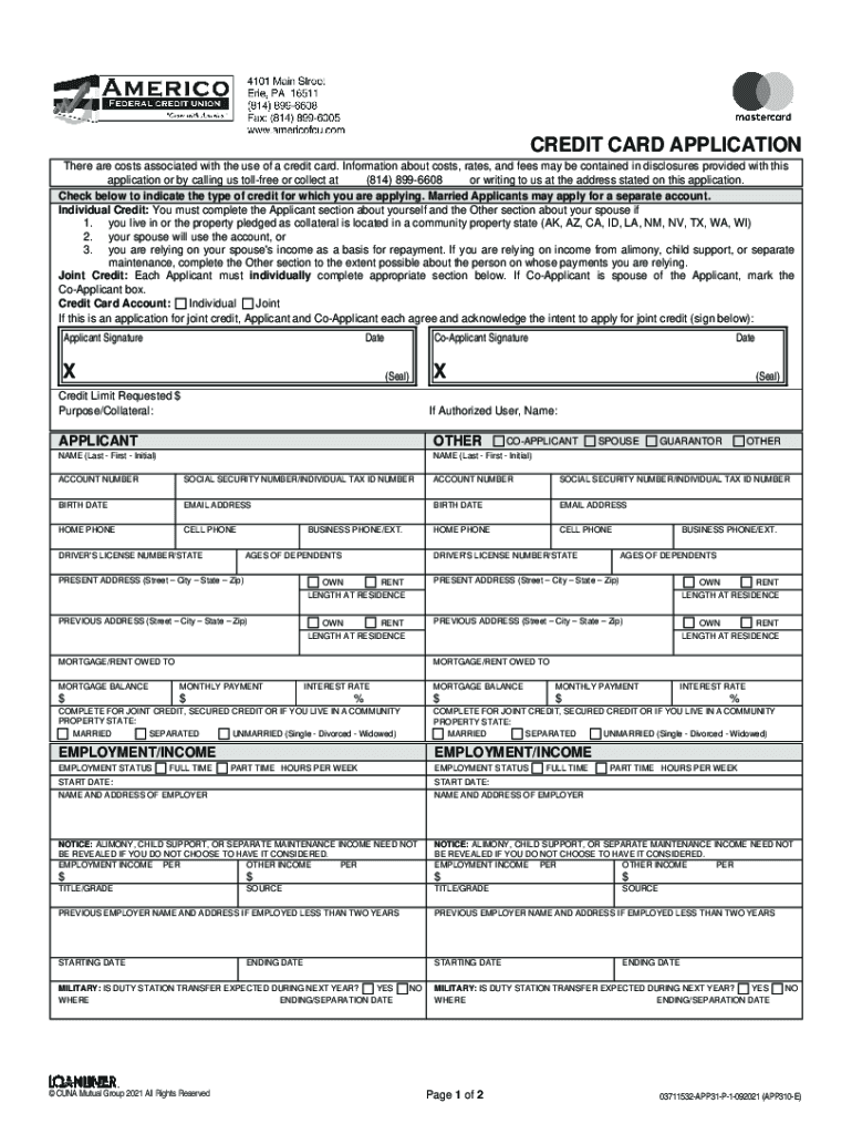 Fillable Online Visa Credit Card Application for United ... Fax Email ...