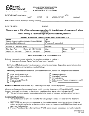 Fillable Online Patient FormsPlanned Parenthood North Central States ...