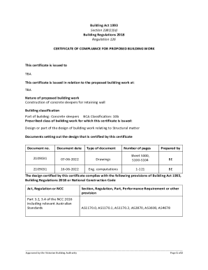 Fillable Online certificate of compliance for proposed building work ...