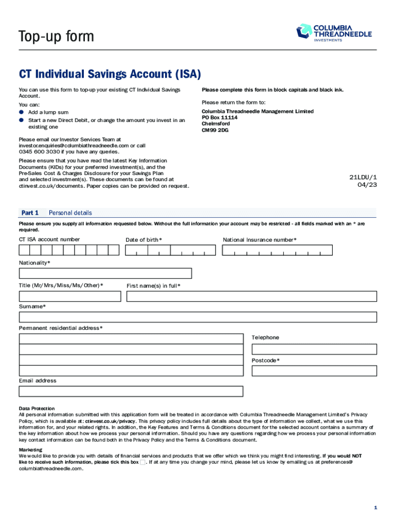 Fillable Online CT Private Equity Trust : Junior ISA (JISA) top-up form ...
