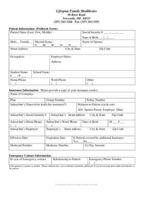 Fillable Online Patient Information (Pediatric Form) Fax Email Print ...
