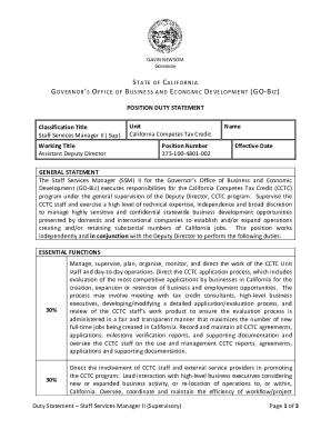 Fillable Online Staff Services Manager II Duty Statement. CCTC Fax ...