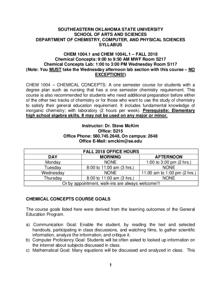 Fillable Online Chemistry (CHEM)Oklahoma State University Fax Email Print - pdfFiller
