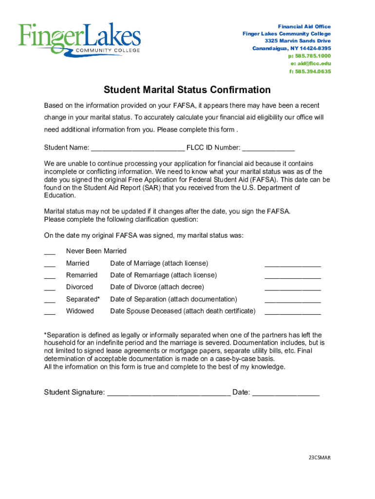 Fillable Online Student Marital Status Confirmation Fax Email Print ...