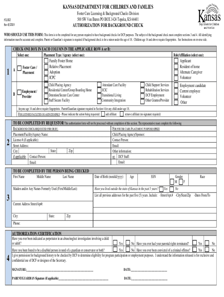 Fillable Online Kansas Department for Children and Families - dcf ks ...