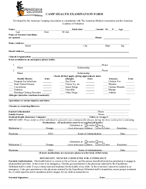 Fillable Online CAMP HEALTH EXAMINATION FORM FOR CHILDREN, YOUTH ...
