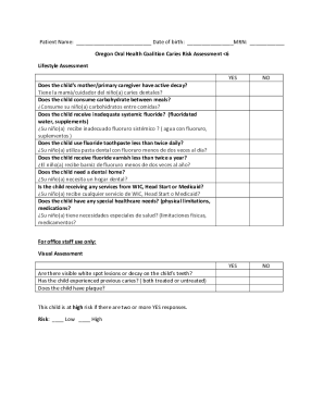 Fillable Online ADA Caries Risk Assessment Form Completion Instructions ...