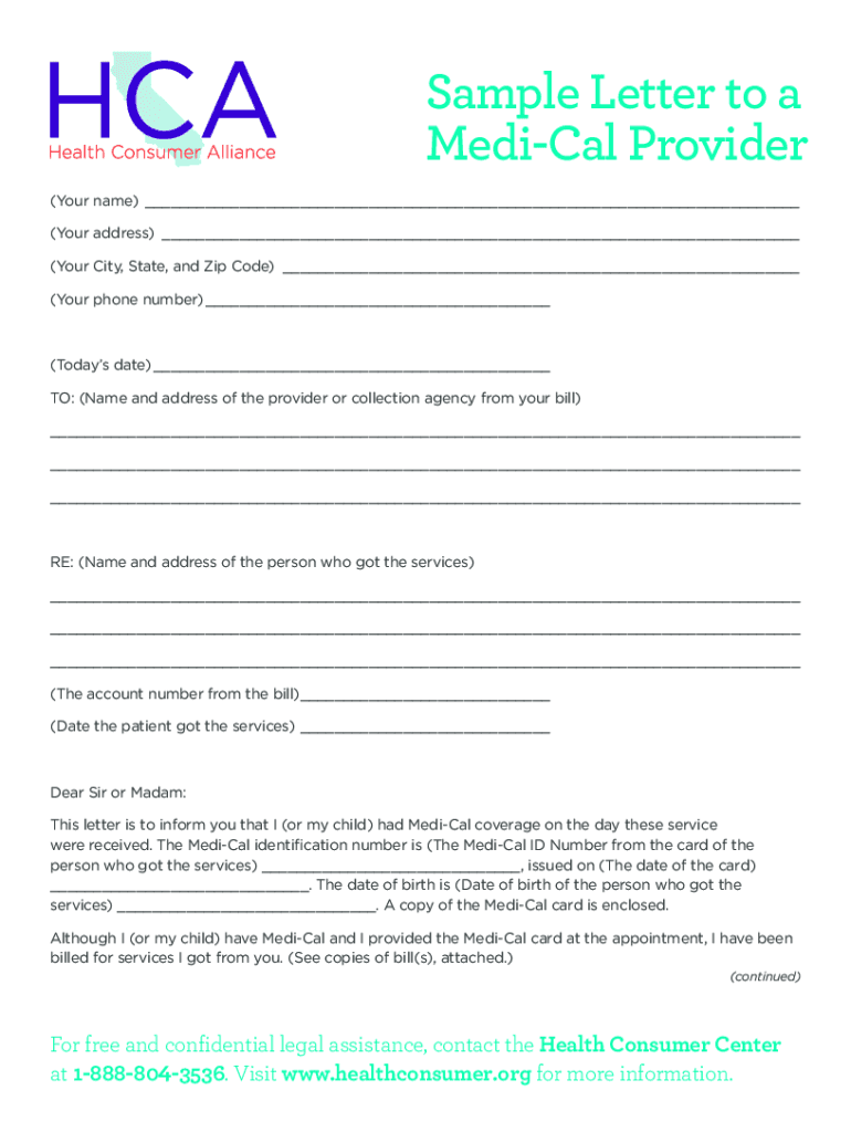 Fillable Online Sample Letter to a Medi-Cal Provider Fax Email Print ...