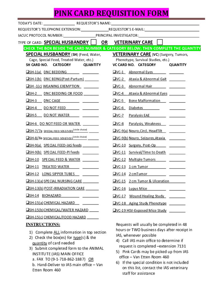 Fillable Online SPECIAL (PINK) CARDS REQUEST FORM Fax Email Print ...