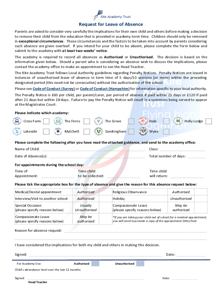 Fillable Online AttendanceLyne and Longcross CofE Primary School ...