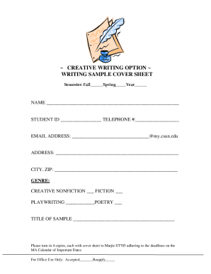 Fillable Online WRITING PORTFOLIO COVER SHEET Fax Email Print - pdfFiller
