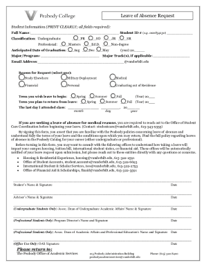 Fillable Online peabody vanderbilt graduate student leave of absence ...