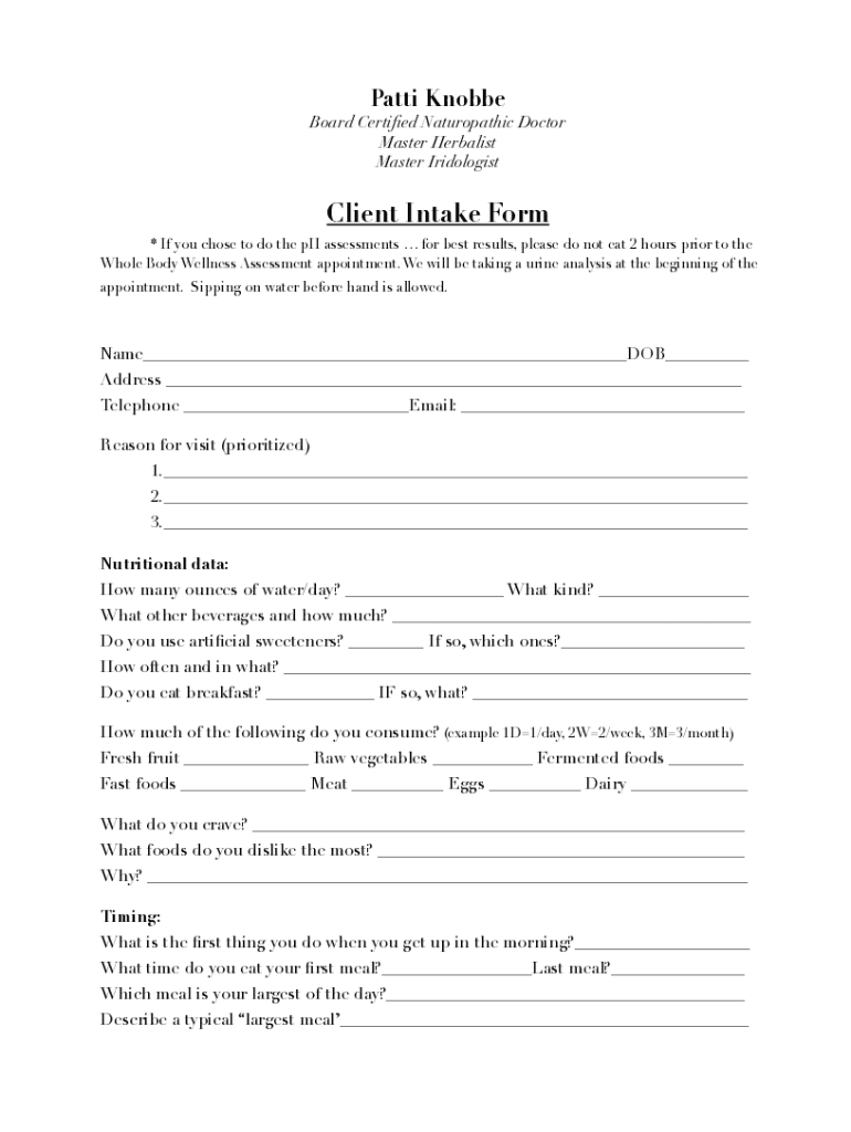 Fillable Online Client Intake Form PDF - Patti Pate Knobbe Fax Email ...